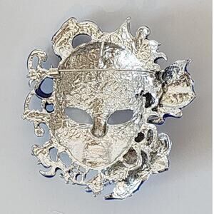 Jewelry | Enameled Masquerade Mask Brooch Blue White Silver Tone ...
